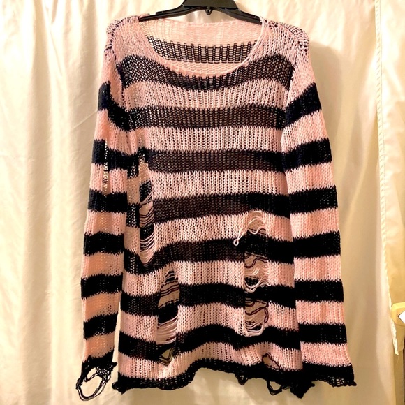 Too Fast | Sweaters | Brand Newoversized Pink Black Striped Slasher ...